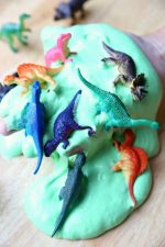Homemade Fluffy Slime with Dinosaurs - Kara Creates