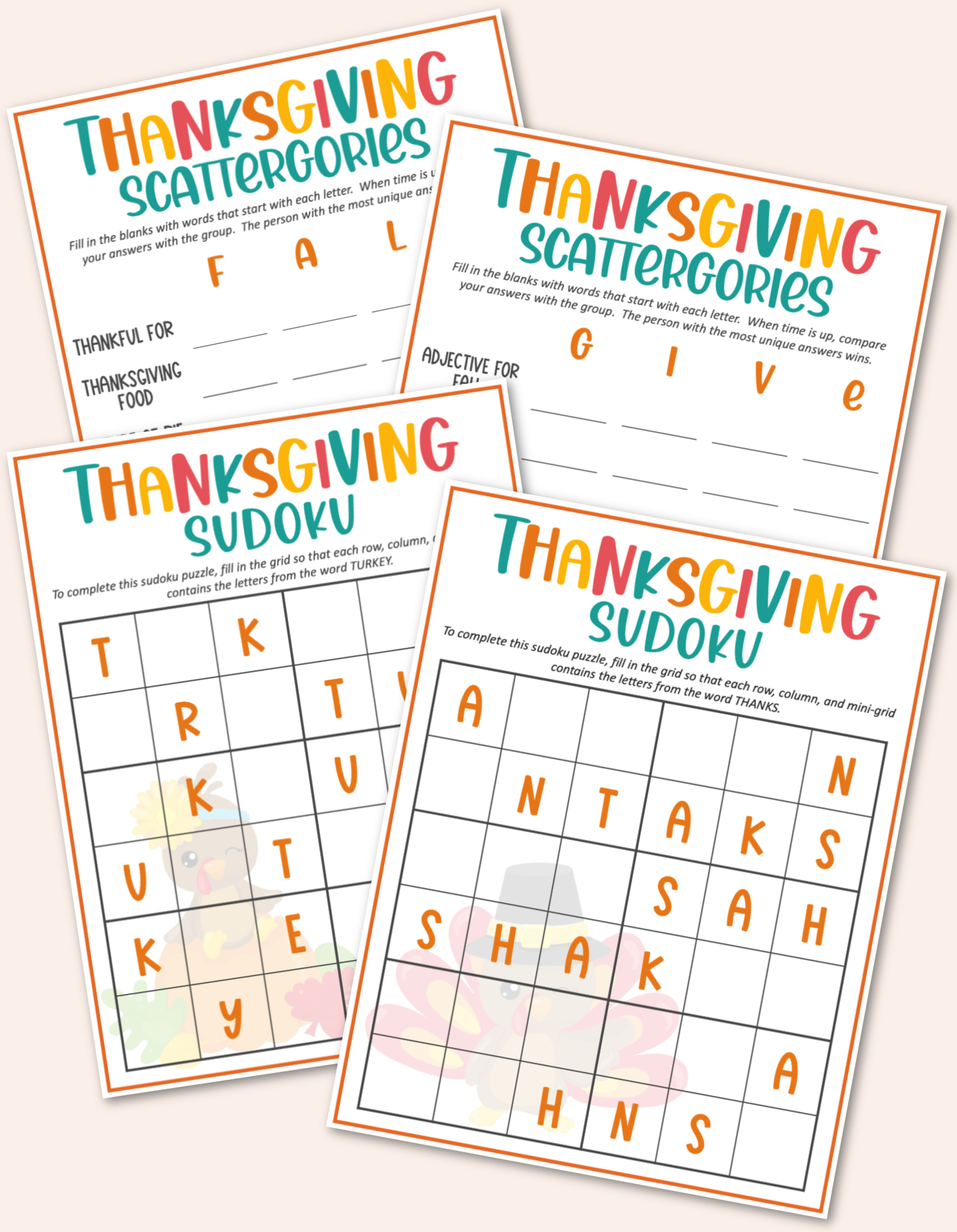 Printable Thanksgiving Game Pack - Kara Creates