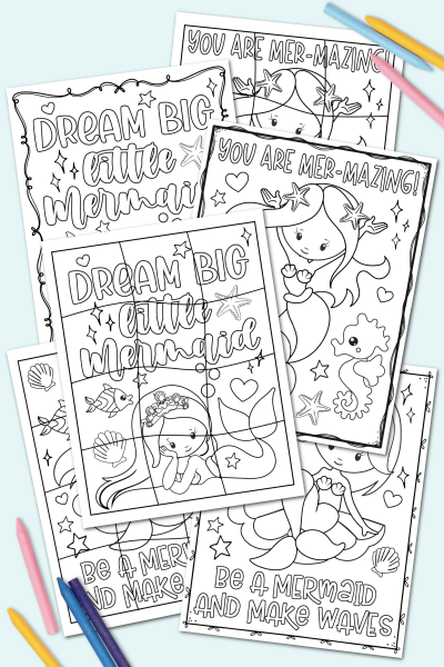 Mermaid Coloring Puzzles for Kids - Kara Creates
