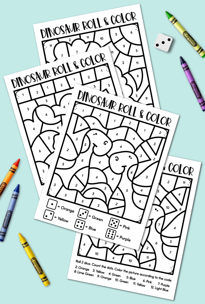 Dinosaur Roll and Color Activity - Kara Creates