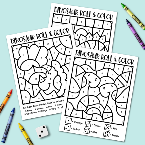 Dinosaur Roll and Color Activity - Kara Creates