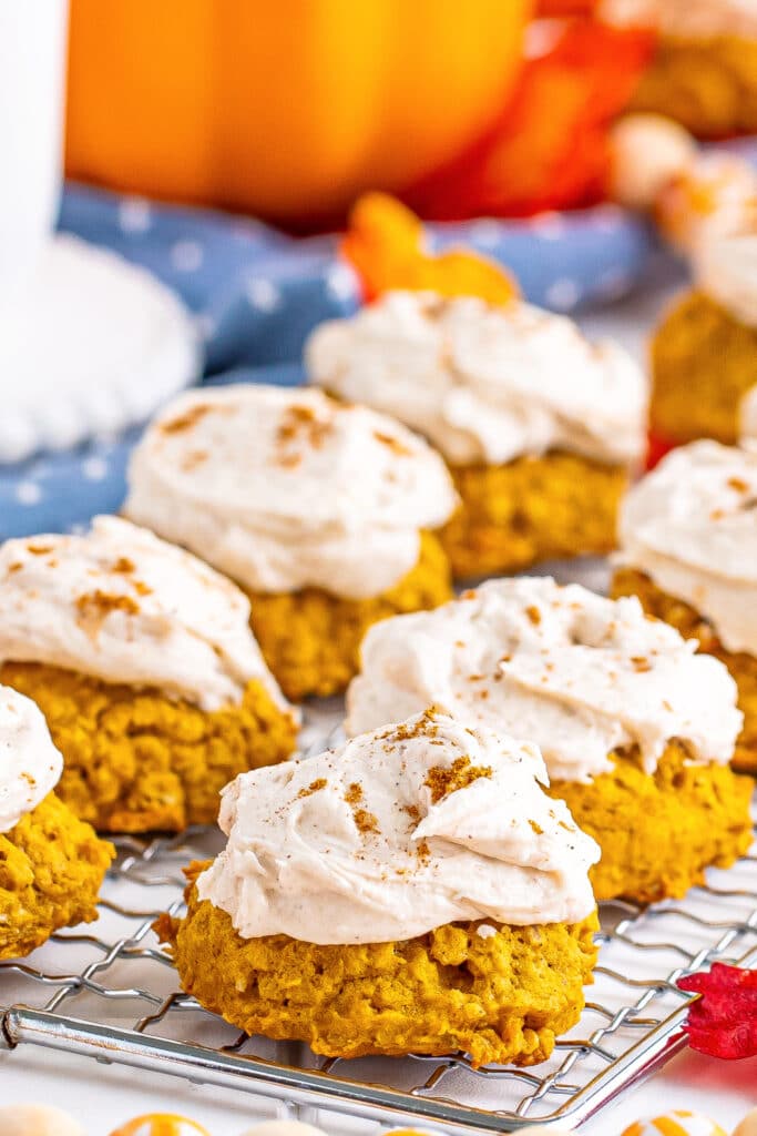 Soft and Chewy Iced Pumpkin Oatmeal Cookies - Kara Creates