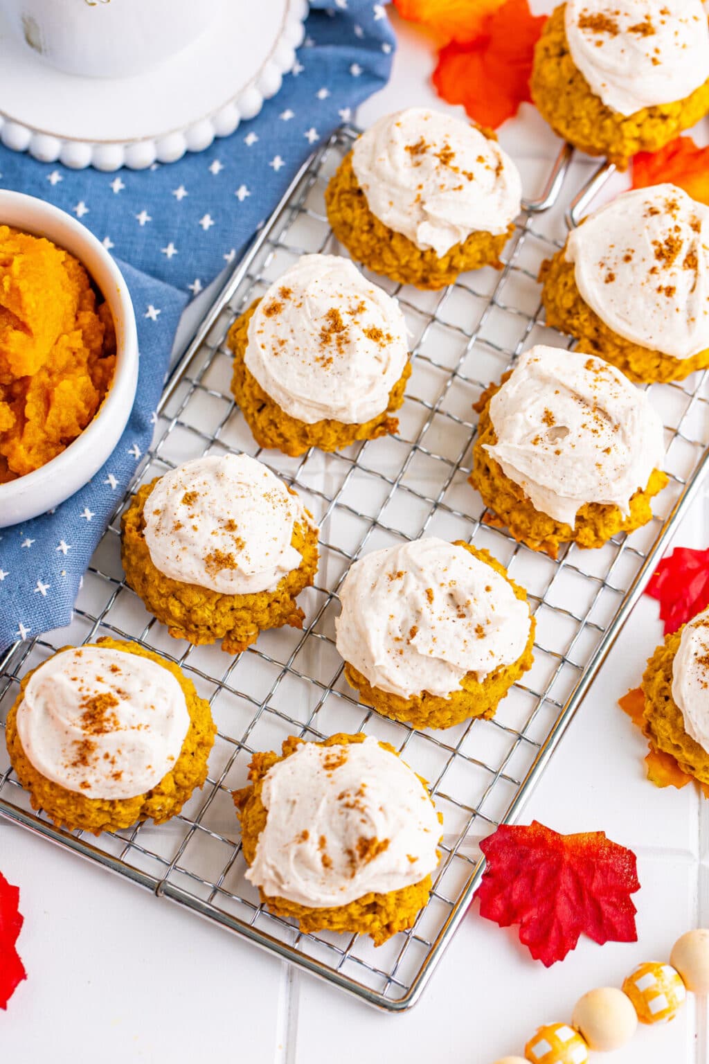 Soft and Chewy Iced Pumpkin Oatmeal Cookies - Kara Creates