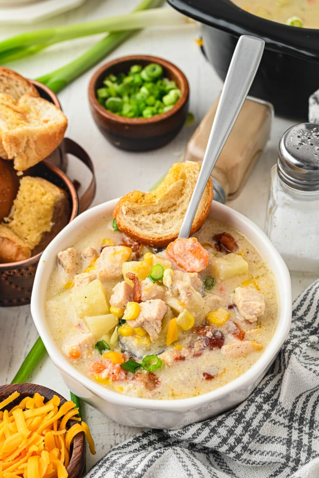 Easy Slow Cooker Chicken Corn Chowder - Kara Creates