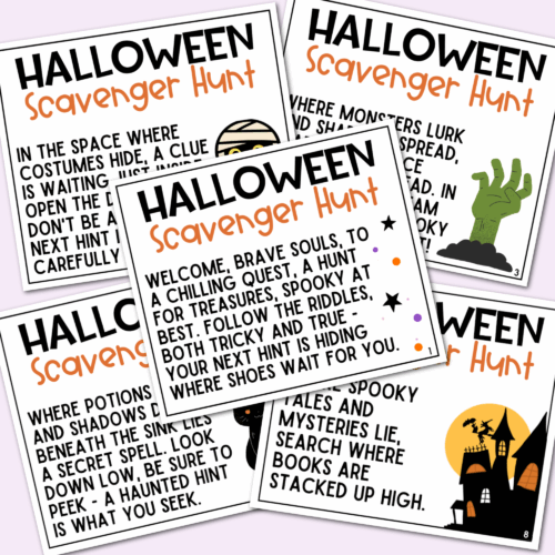 Halloween Scavenger Hunt with Riddle Clue Cards - Kara Creates