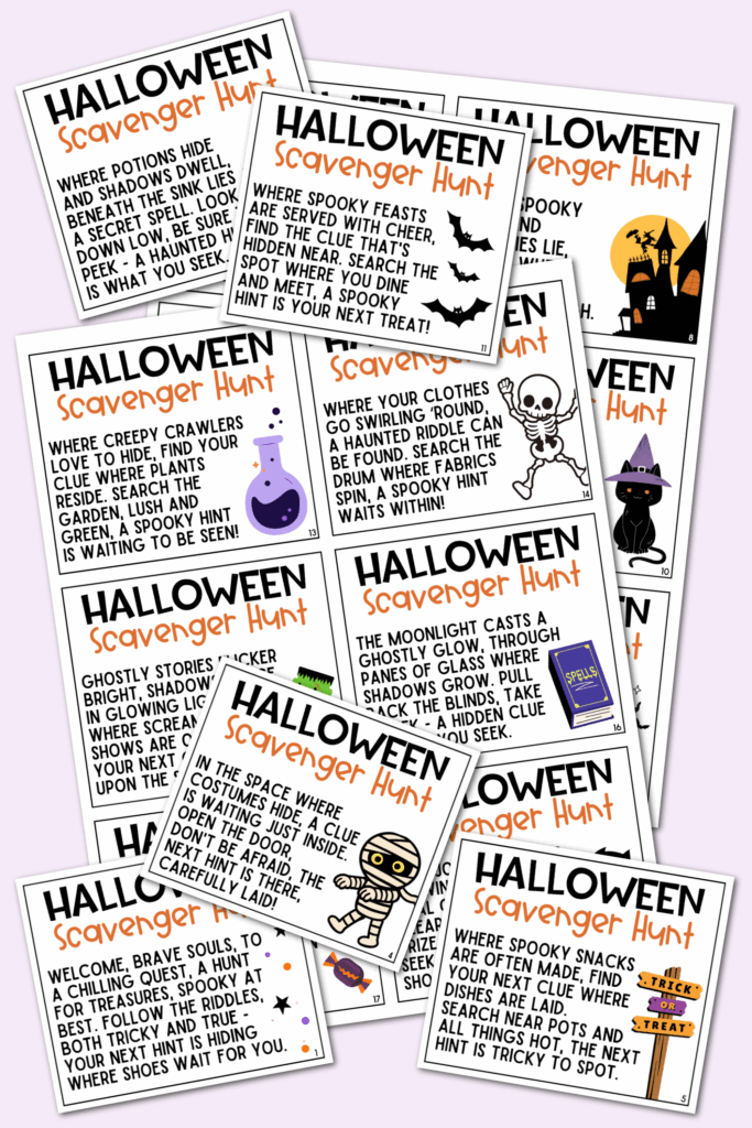 Halloween Scavenger Hunt with Riddle Clue Cards - Kara Creates