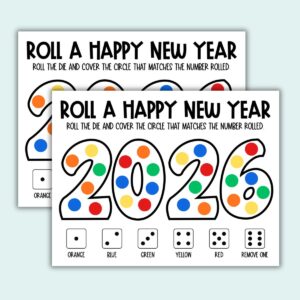 Roll a Happy New Year Dice Game Free Printable - Kara Creates