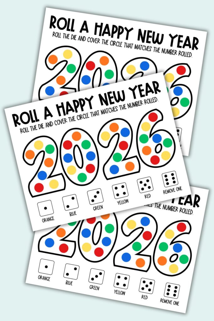 Roll a Happy New Year Dice Game Free Printable - Kara Creates